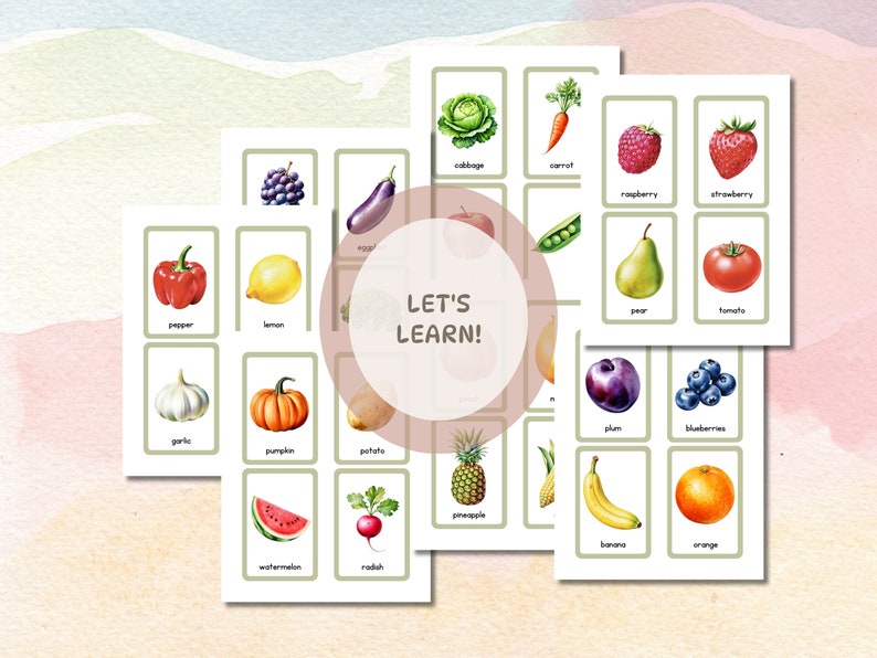 Fruits and Vegetables Cards Montessori Flashcards, Educational ...