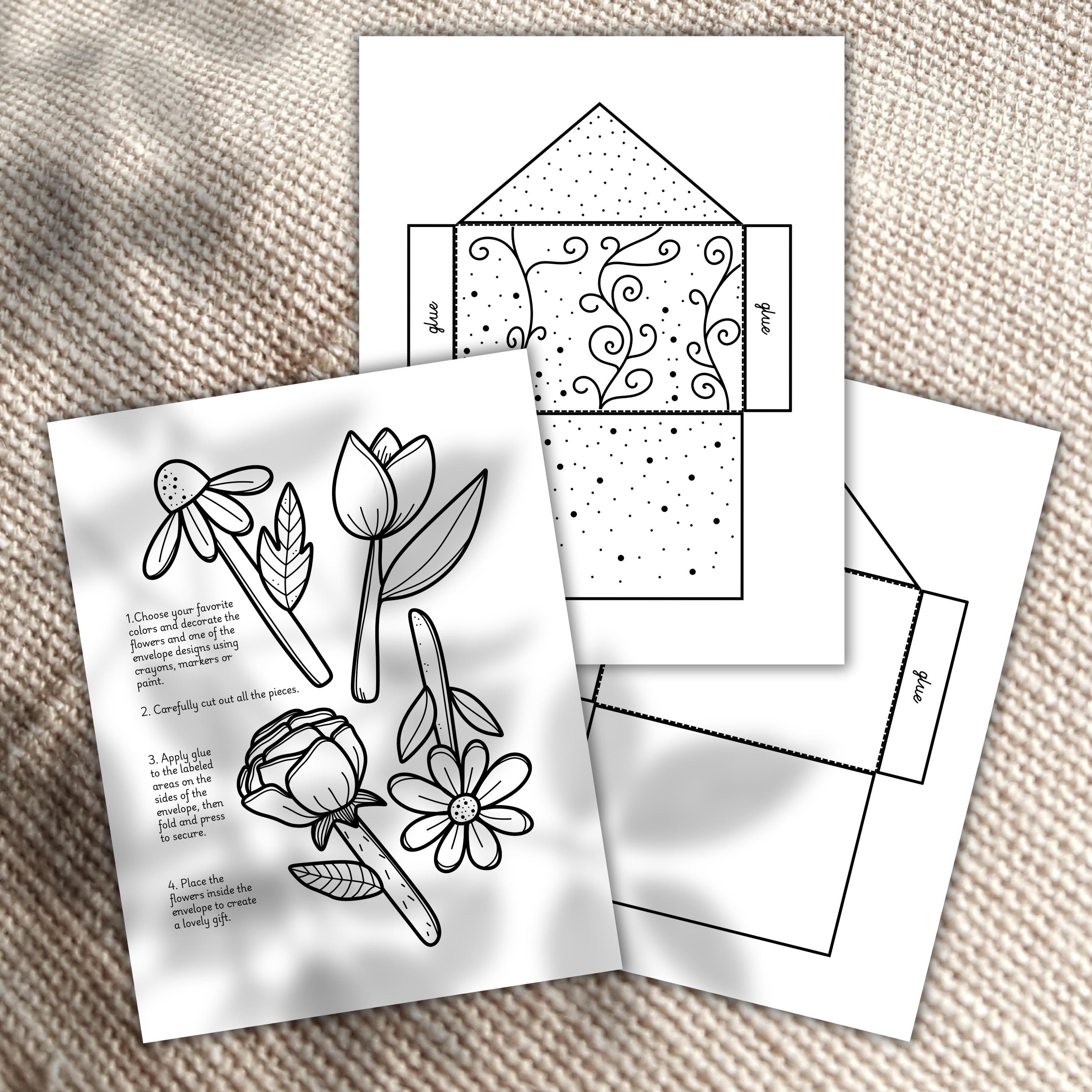 Flower Envelope Craft Printable: Mother's Day Kids Coloring Activity ...