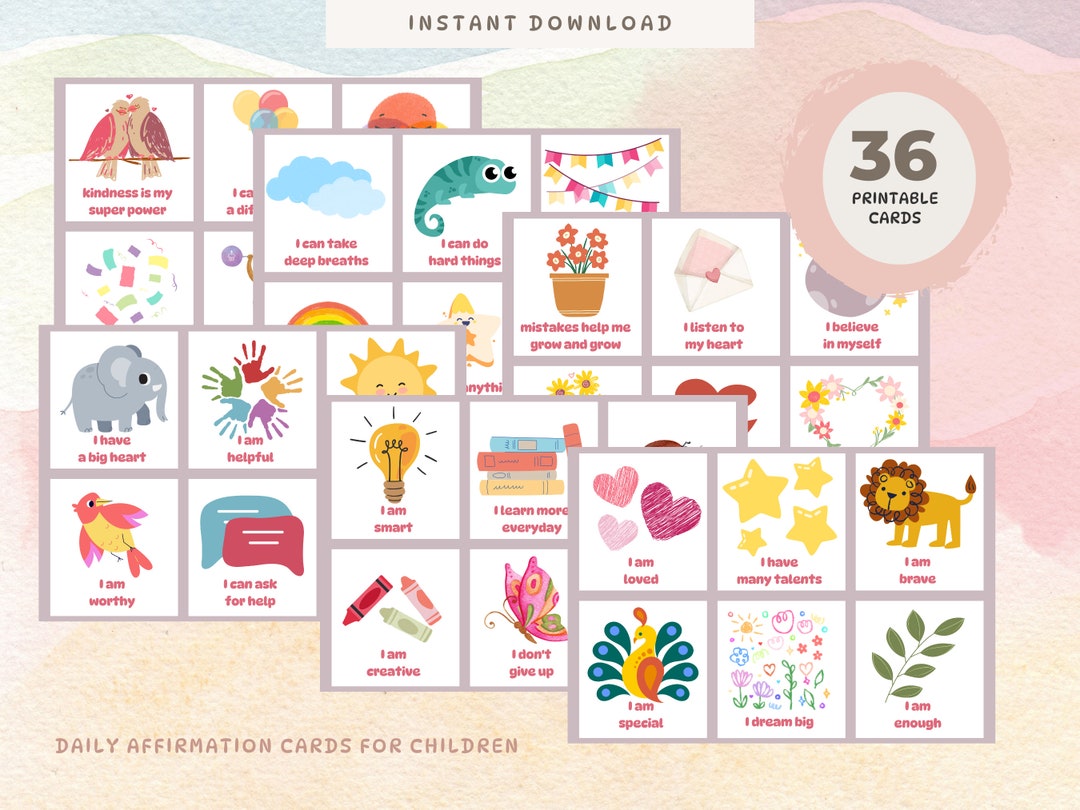 Daily Affirmation Cards for Kids PRINTABLE Encouragement Cards ...
