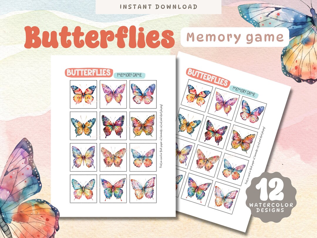 Butterfly Memory Game, Printable Memory Cards, Butterfly Match Memory ...