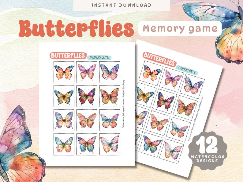 Butterfly Memory Game, Printable Memory Cards, Butterfly Match Memory ...