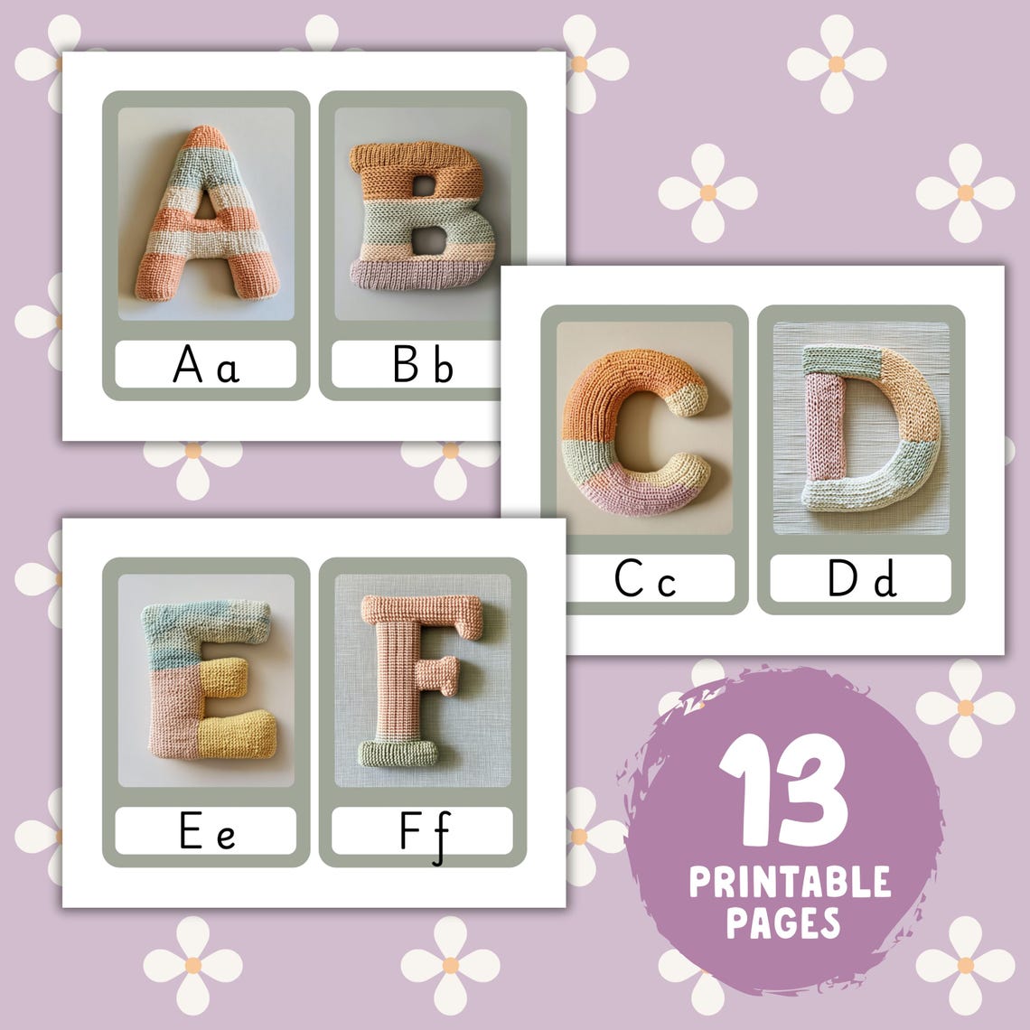 Knitted Alphabet Flashcards: Montessori ABC Cards (printable PDF) - Etsy