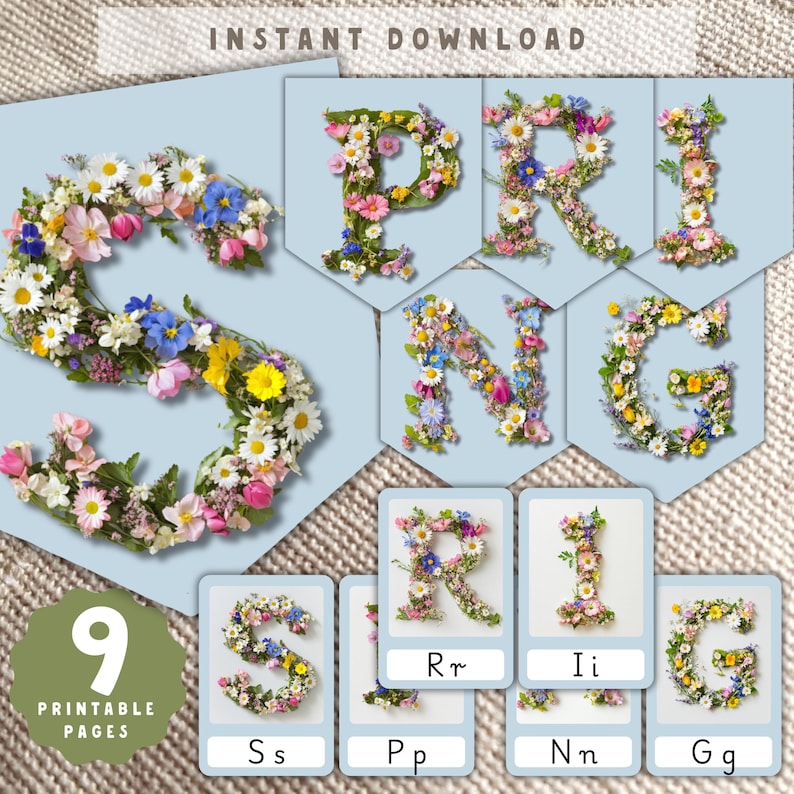Spring Flower Letter Cards: Printable Bunting Decor (PDF) - Etsy