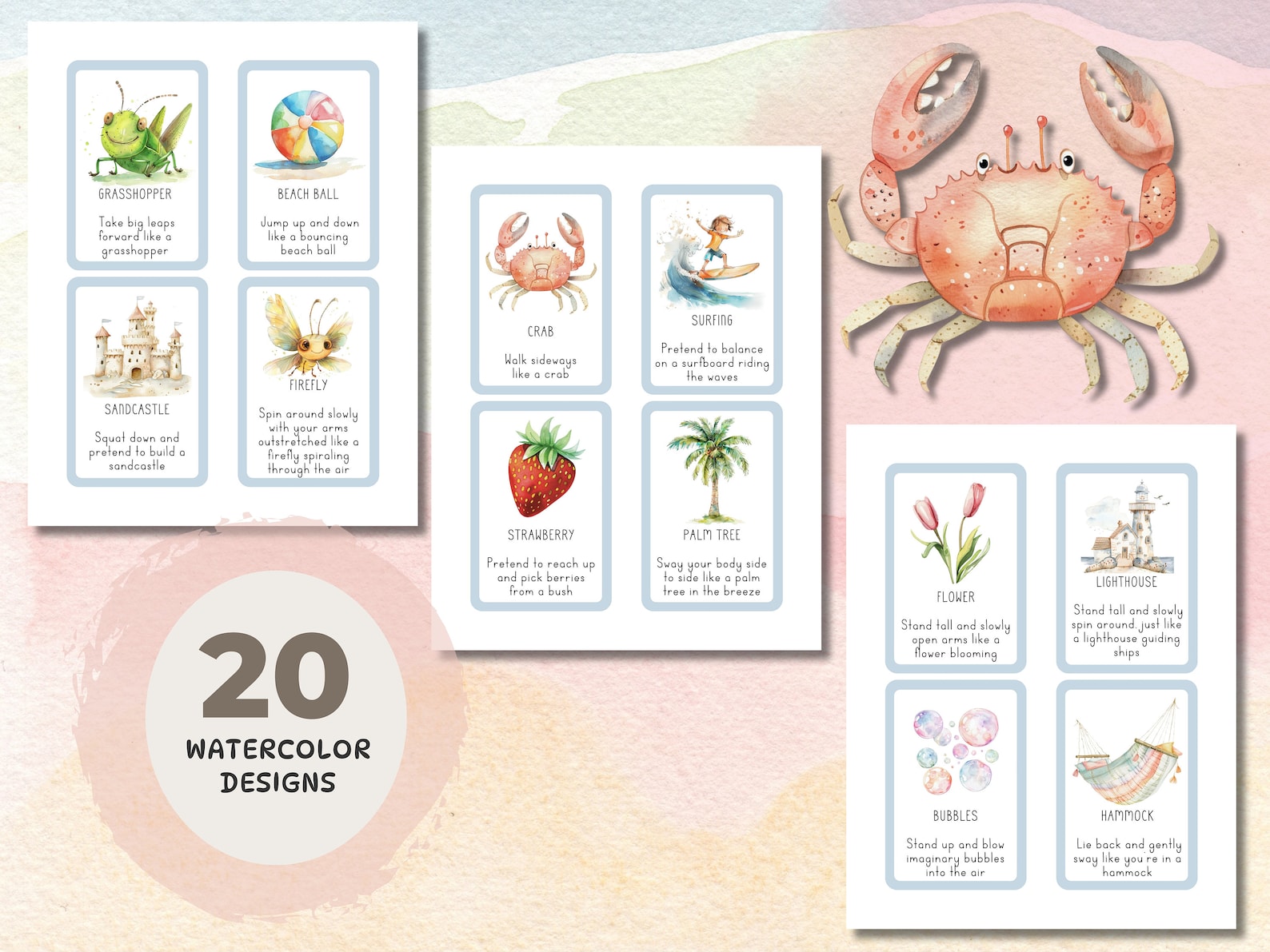SUMMER Movement Cards, Summer Flash Cards, Calming Corner Activity ...