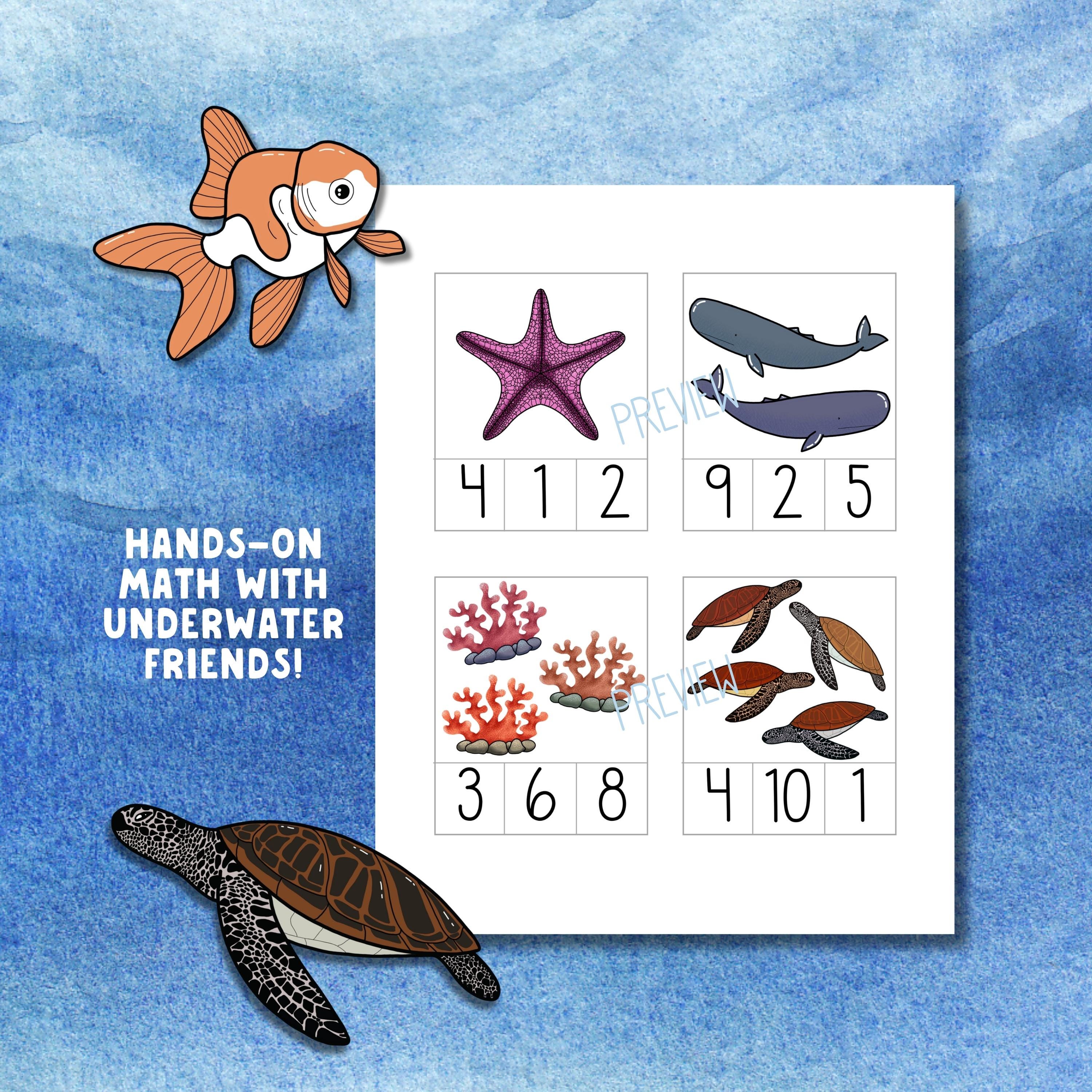 Sealife Count and Clip Cards 1-10: Montessori Math Activity (PDF) - Etsy