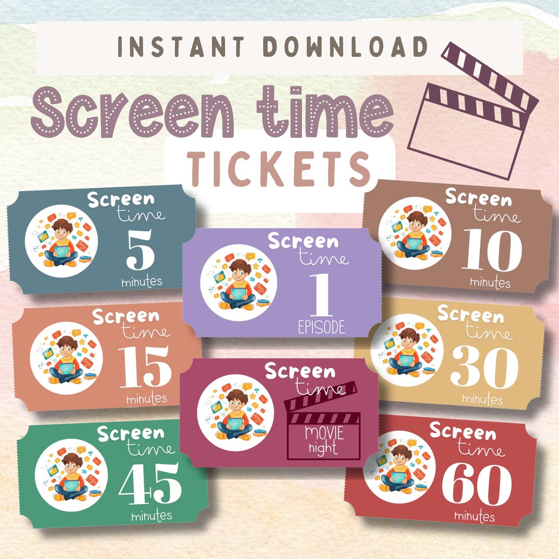 Screen Time Tickets Printable Reward Coupons for Kids Kids Screen Time ...