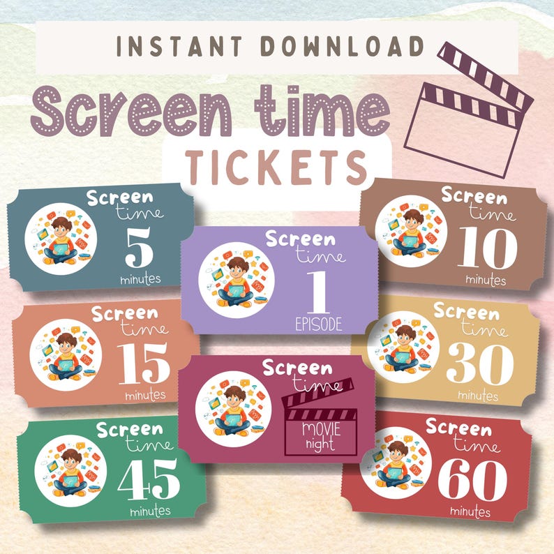 Screen Time Tickets Printable Reward Coupons for Kids Kids Screen Time ...