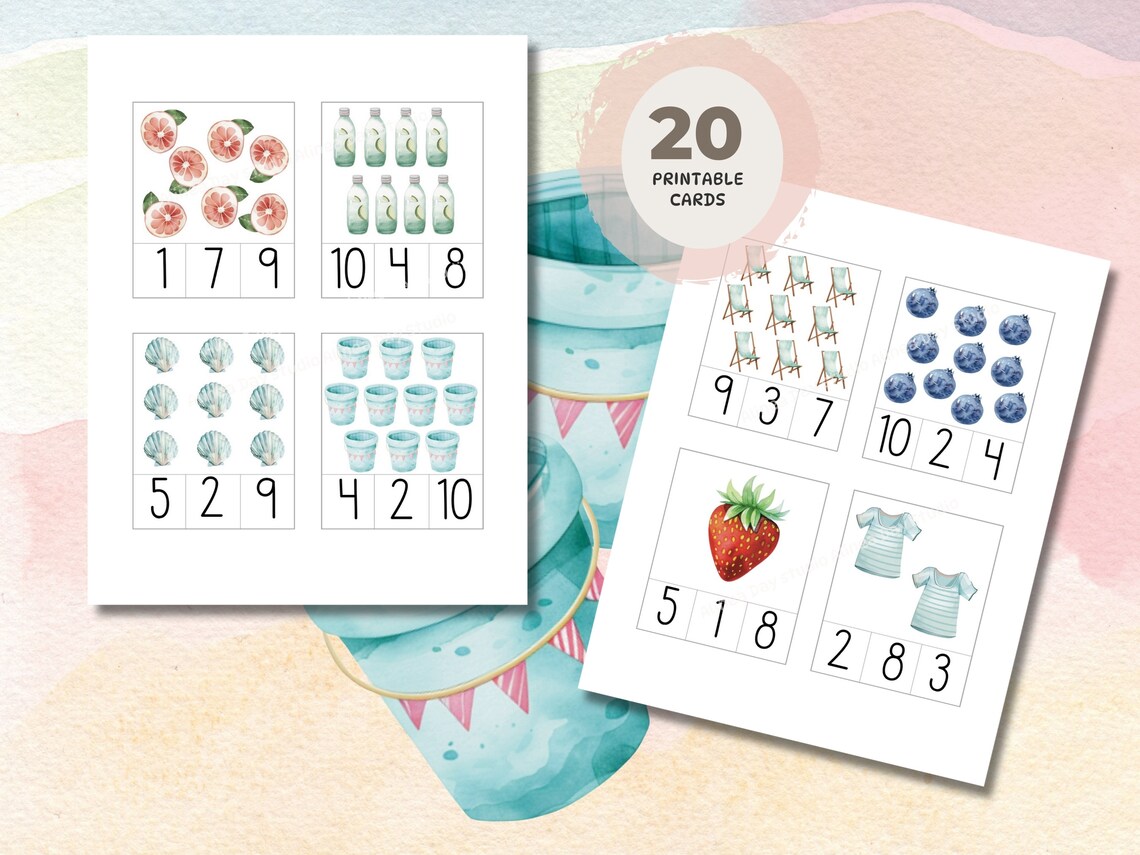 SUMMER Count and Clip Cards Number 1-10, Printable Activity Number ...