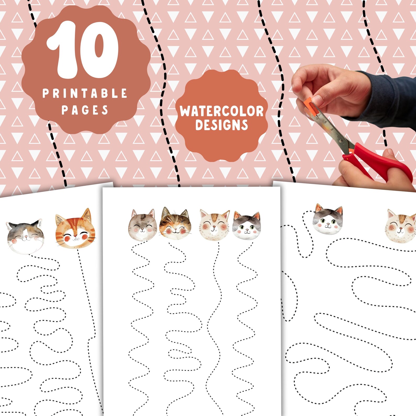 KITTENS Cutting Practice Scissors Skills Toddler Worksheets Printable ...