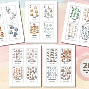 1-20 Animals Number Cards, Printable Activity Number Cards 1-20, Early ...
