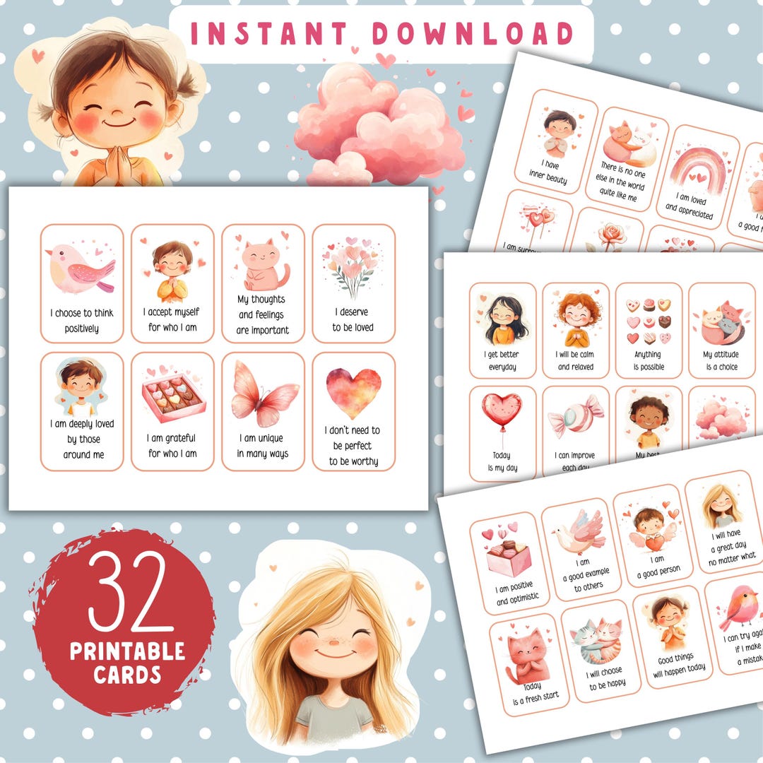 Printable Positive Affirmation Cards for Kids: Self-esteem & Love (PDF ...