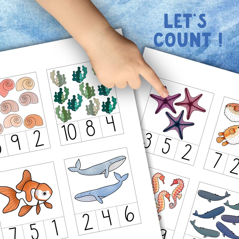 Sealife Count and Clip Cards 1-10: Montessori Math Activity (PDF) - Etsy