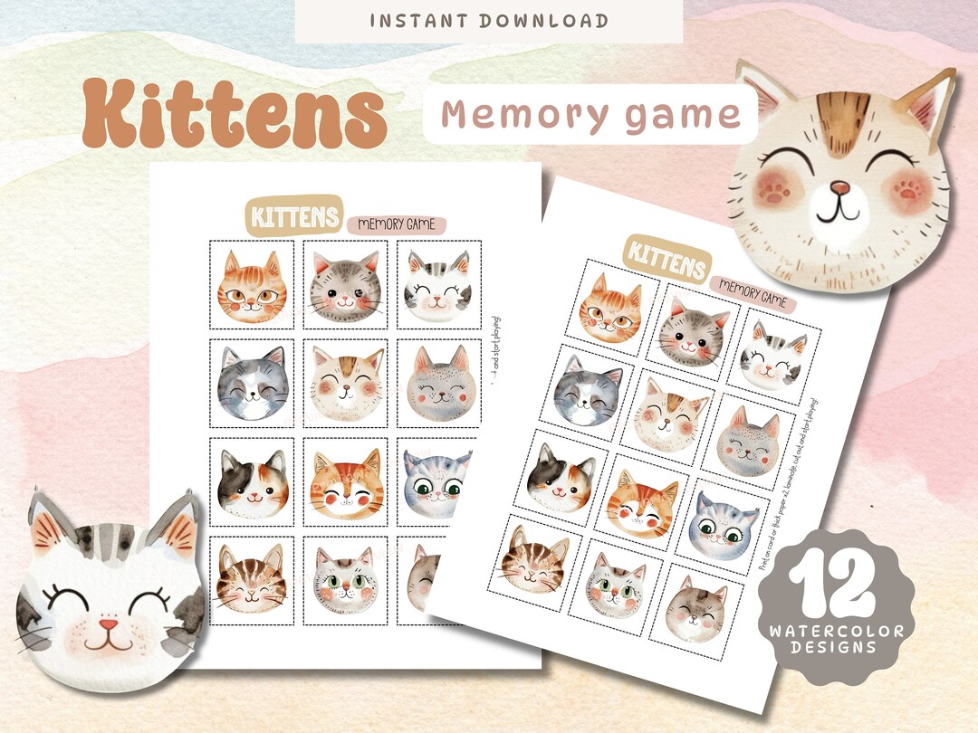 Kittens Memory Game Printable, Cats Matching Cards for Kids, Fun Educational Activity for ...