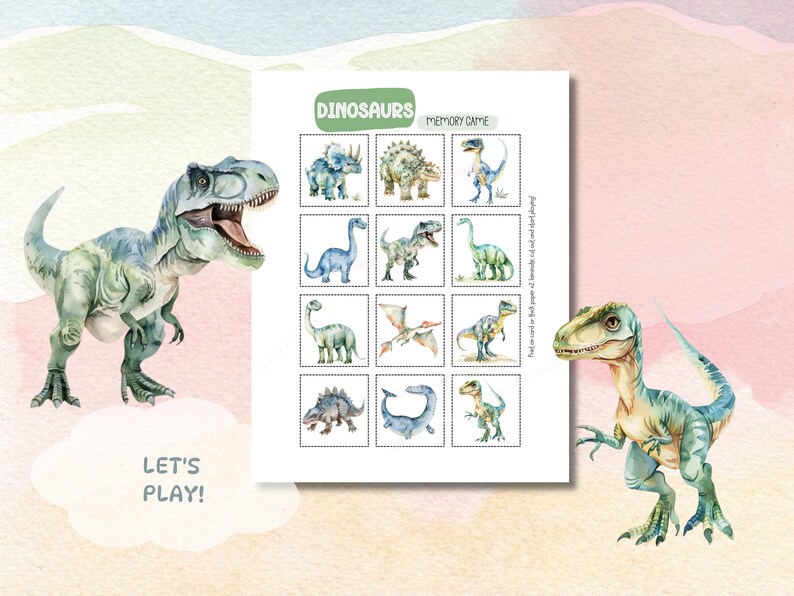 Dinosaurs Memory Game, Fun Matching Cards for Kids, Educational ...