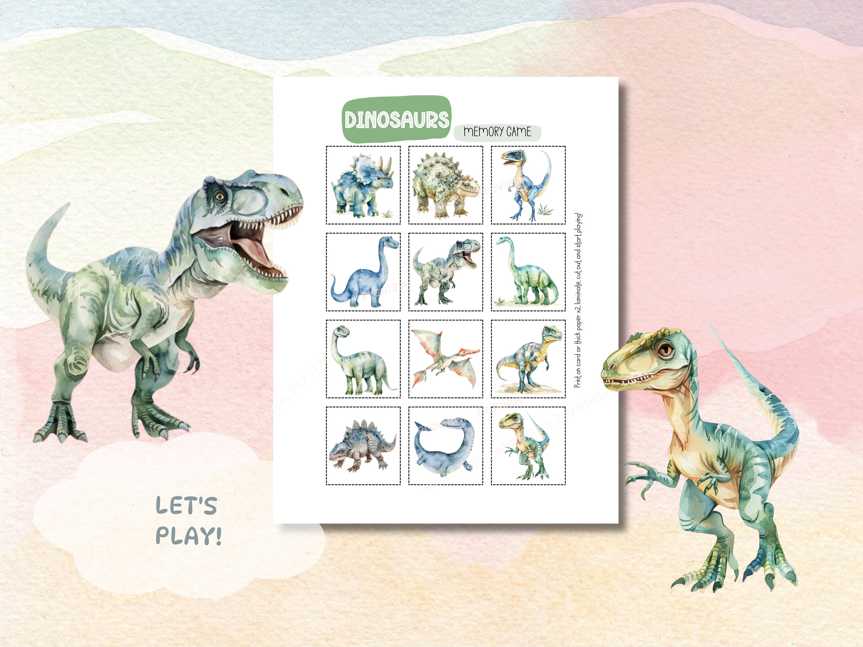 Dinosaurs Memory Game, Fun Matching Cards for Kids, Educational ...