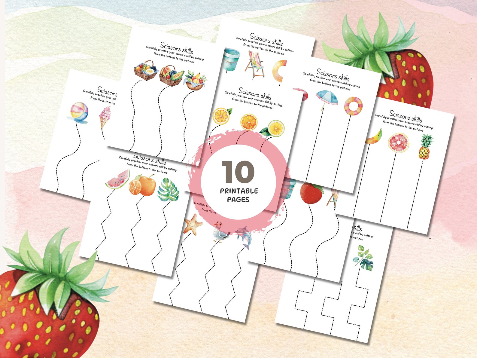 Summer Cutting Practice, Scissor Skills, Fine Motor Skills, Toddler ...