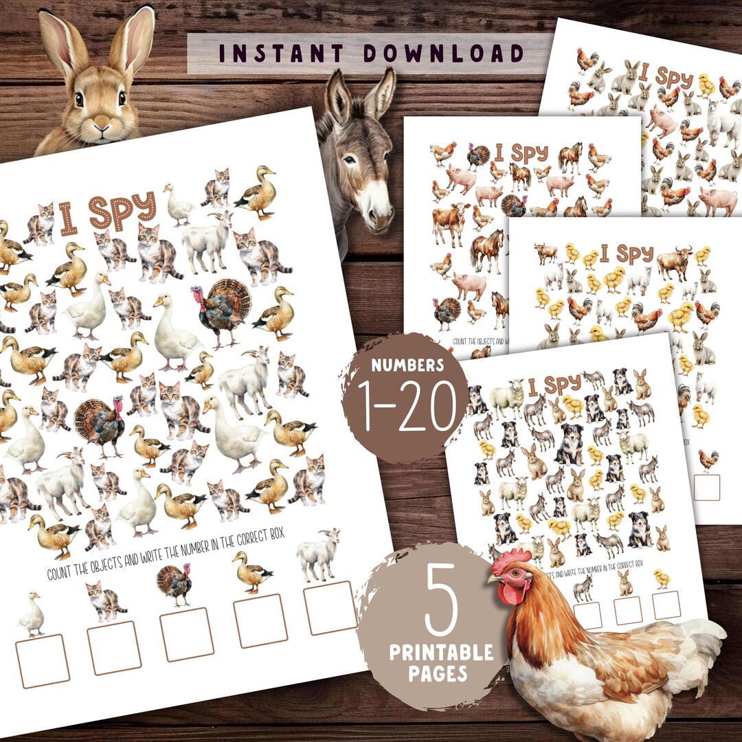 I Spy Farm Animals Look & Find Game | Counting Numbers 1-20 Printable ...