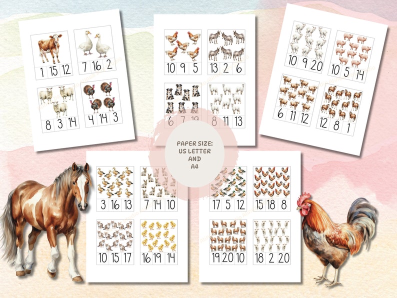 Farm Animals Count and Clip Cards Number 1-20, Printable Activity ...