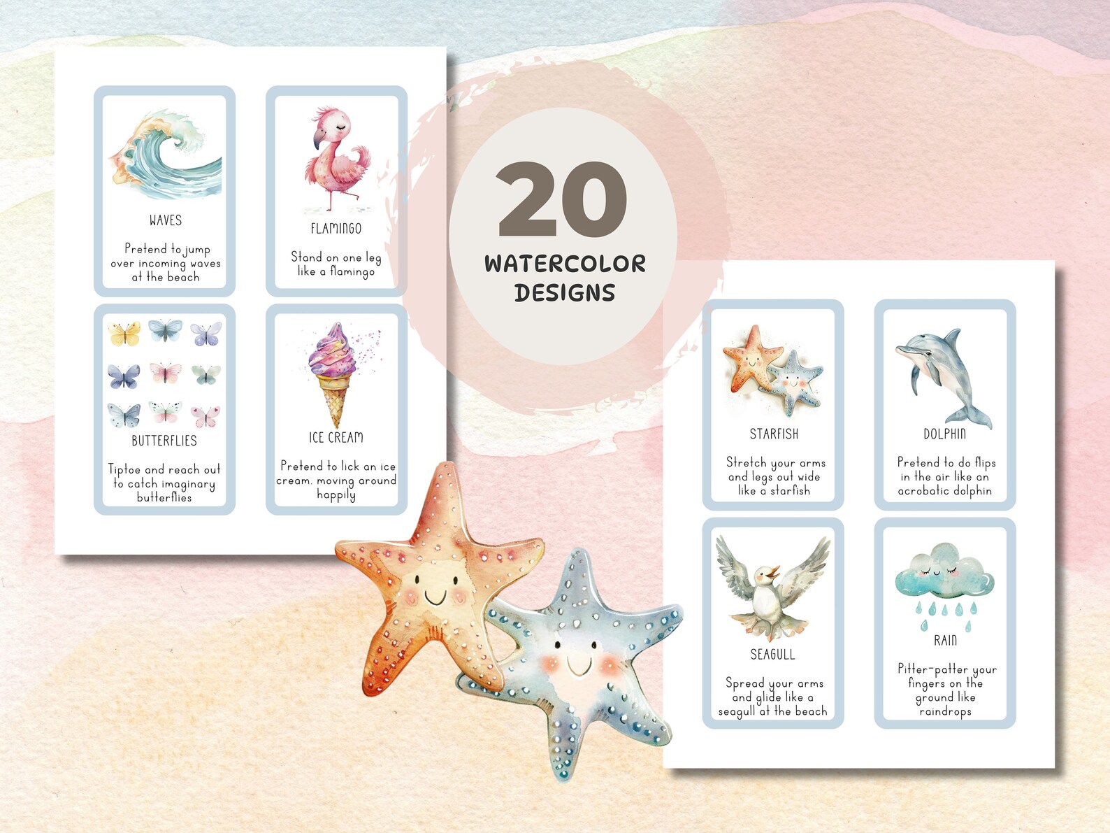SUMMER Movement Cards, Summer Flash Cards, Calming Corner Activity ...