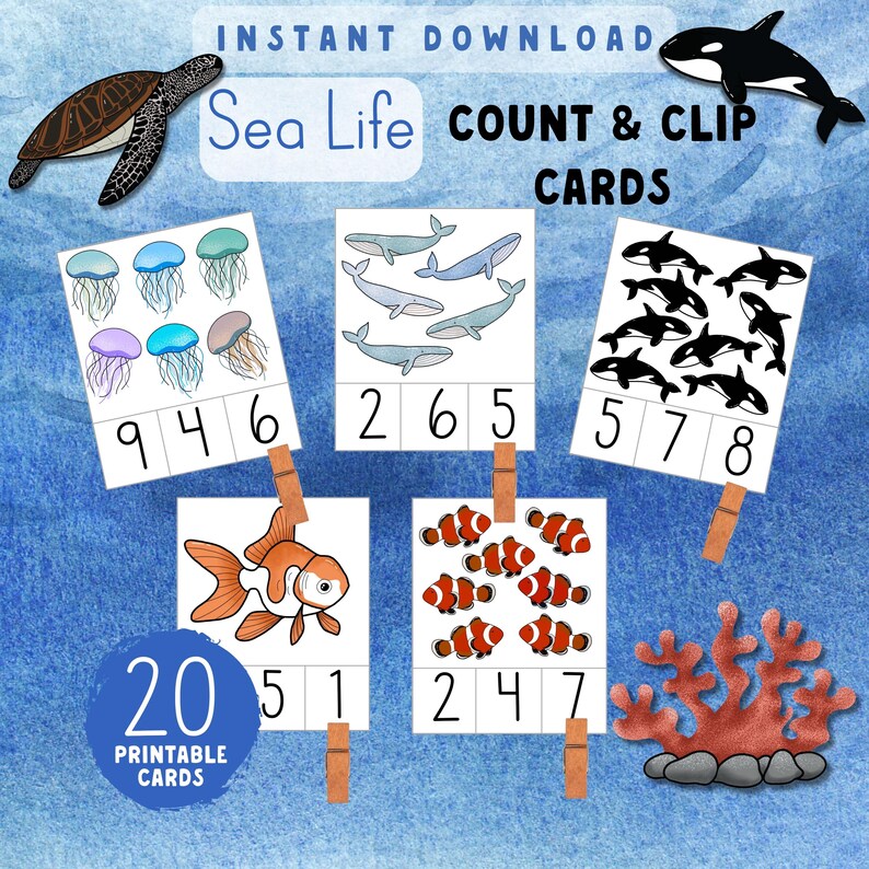 Sealife Count and Clip Cards 1-10: Montessori Math Activity (PDF) - Etsy