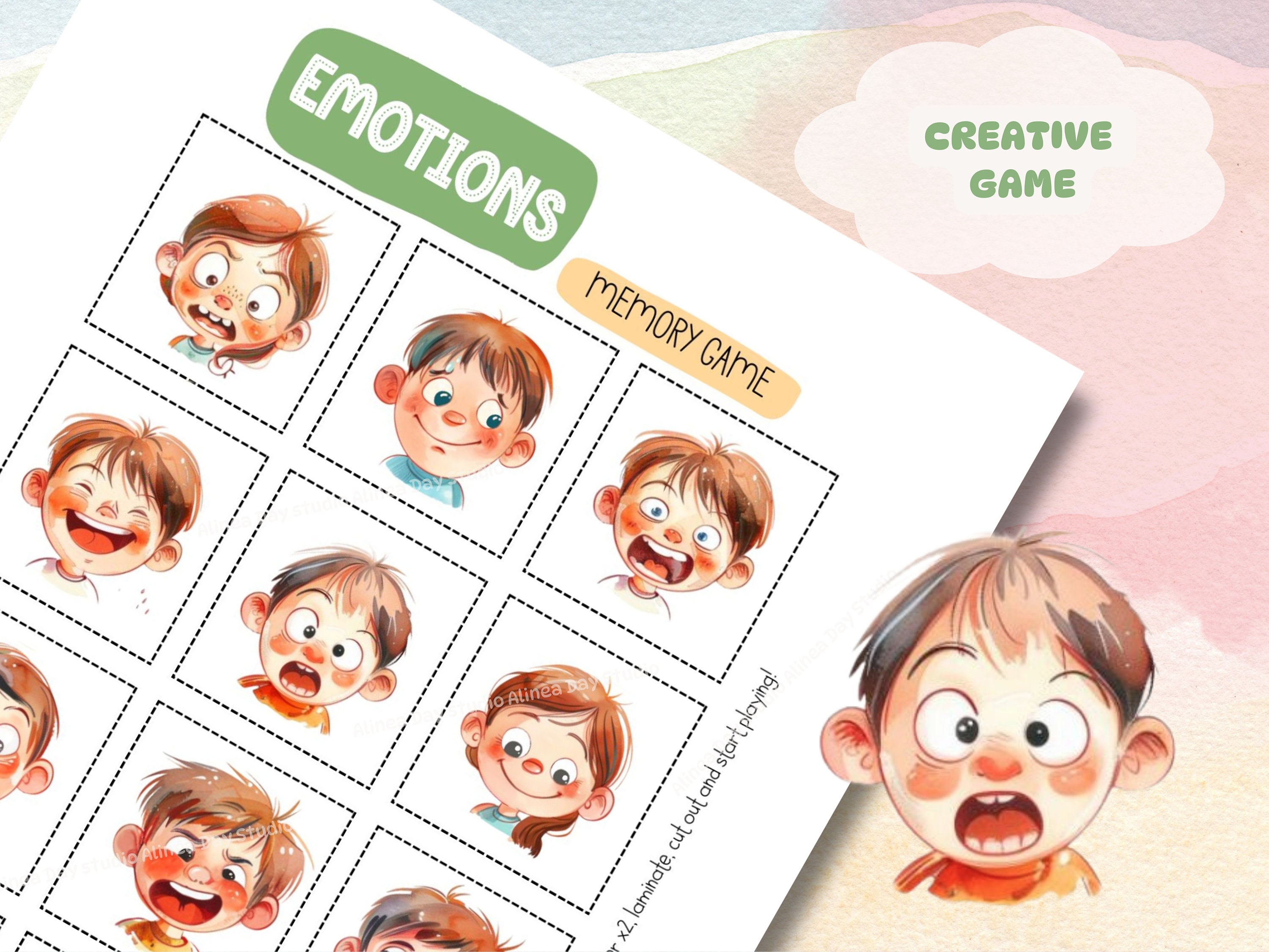 EMOTIONS Memory Game Printable, Social Emotional Learning, Play Therapy ...