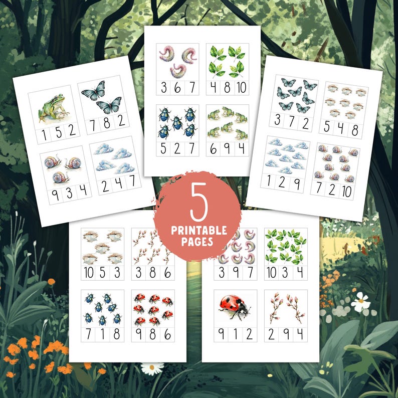 Spring Nature Walk Count & Clip Cards 1-10 Montessori Printable Numbers ...