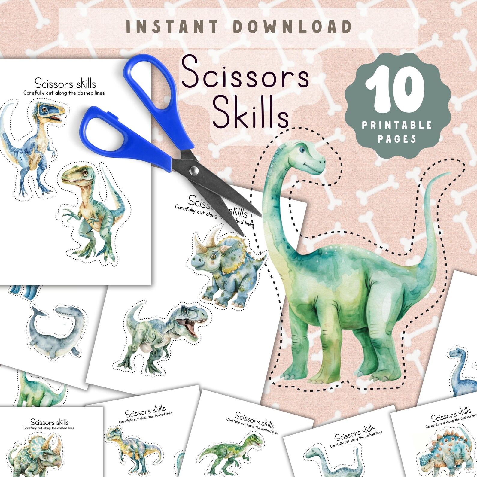 Dinosaur Scissor Skills: Toddler Cutting Practice (PDF) - Etsy