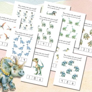 1-10 Dinosaurs Maths Worksheets, Early Counting Printables Numbers 1-10 ...