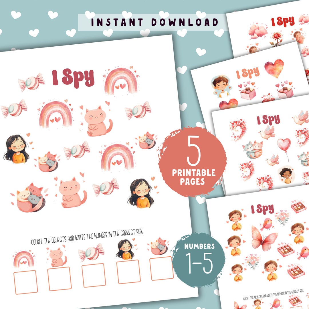 Valentine's Day I Spy: Counting Worksheet (numbers 1-5) (PDF) - Etsy