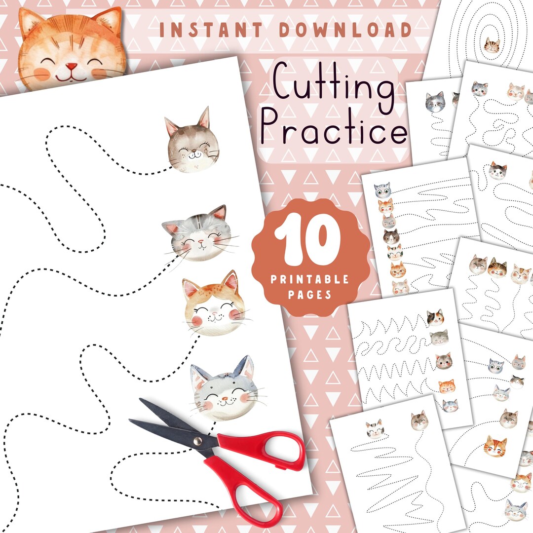 KITTENS Cutting Practice Scissors Skills Toddler Worksheets Printable ...