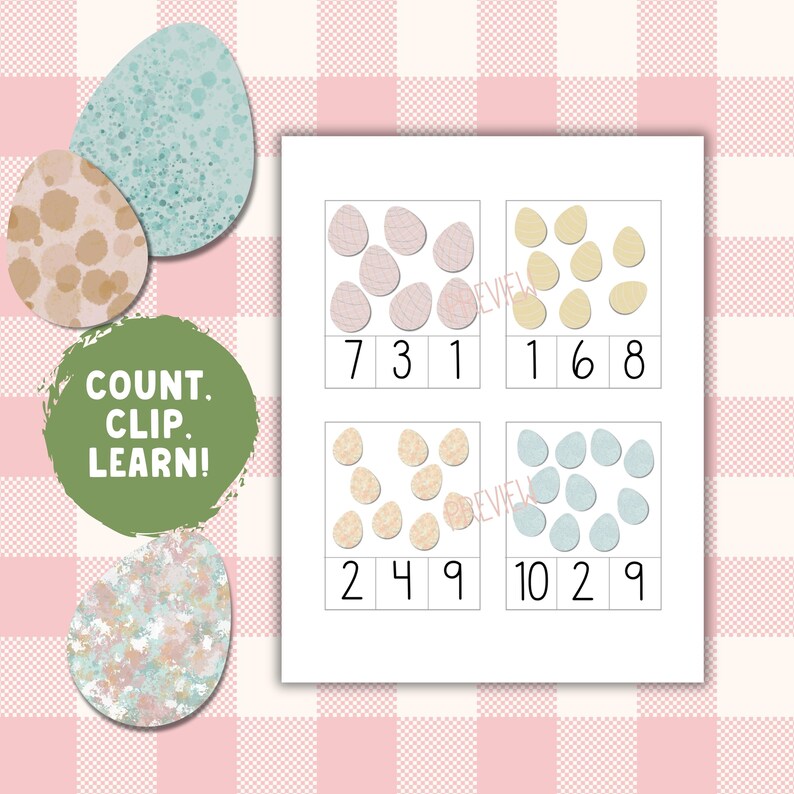 Easter Egg Count and Clip Cards: Montessori Math Game 1-10 (PDF) - Etsy