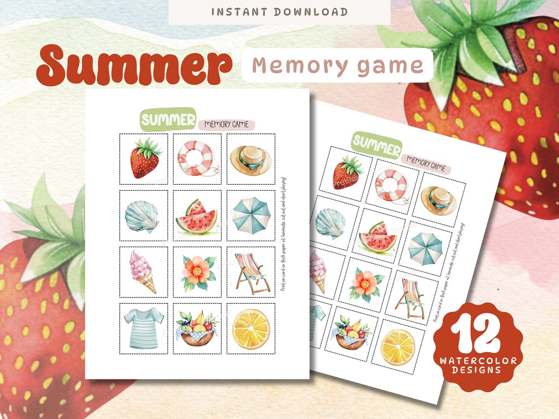 Summer Printable Memory Game for Kids Fun & Educational Matching Cards ...