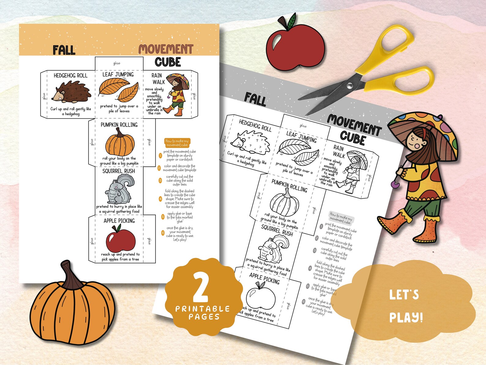 FALL Movement Cube, Printable Autumn Movement Activity, Excercise ...
