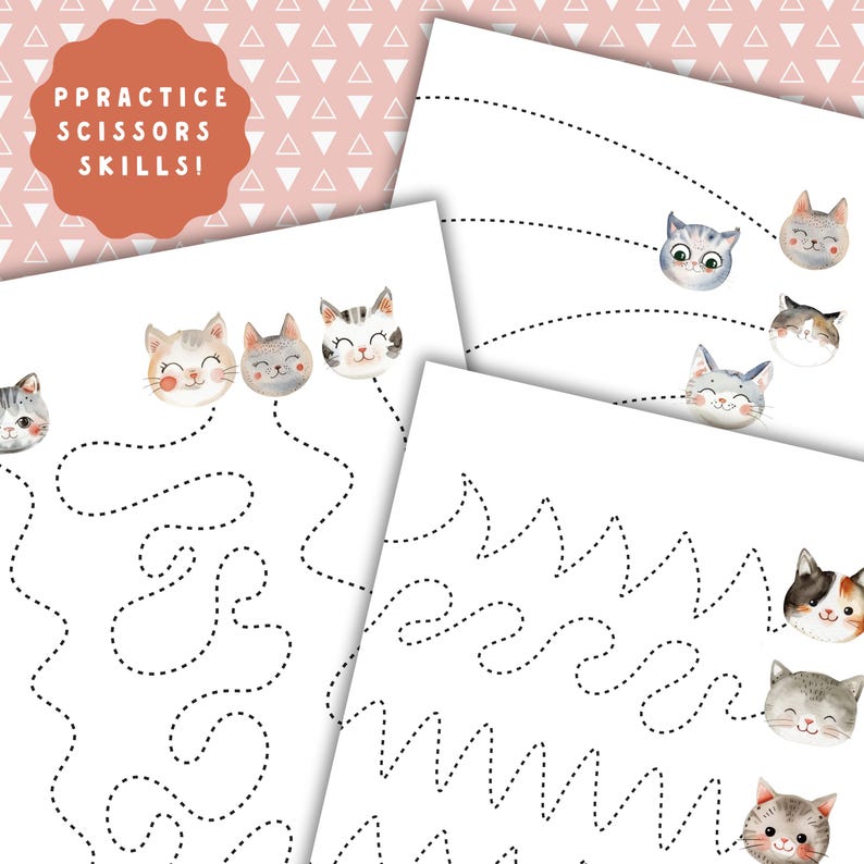 KITTENS Cutting Practice Scissors Skills Toddler Worksheets Printable ...