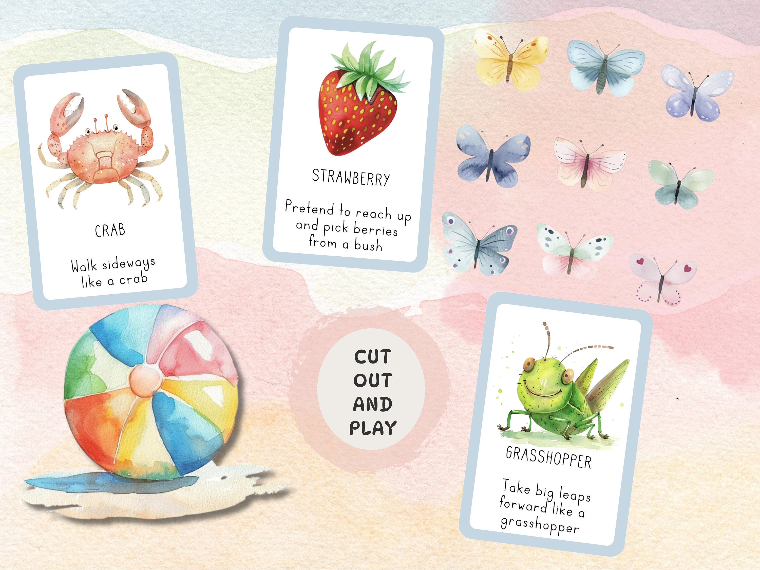 SUMMER Movement Cards, Summer Flash Cards, Calming Corner Activity ...
