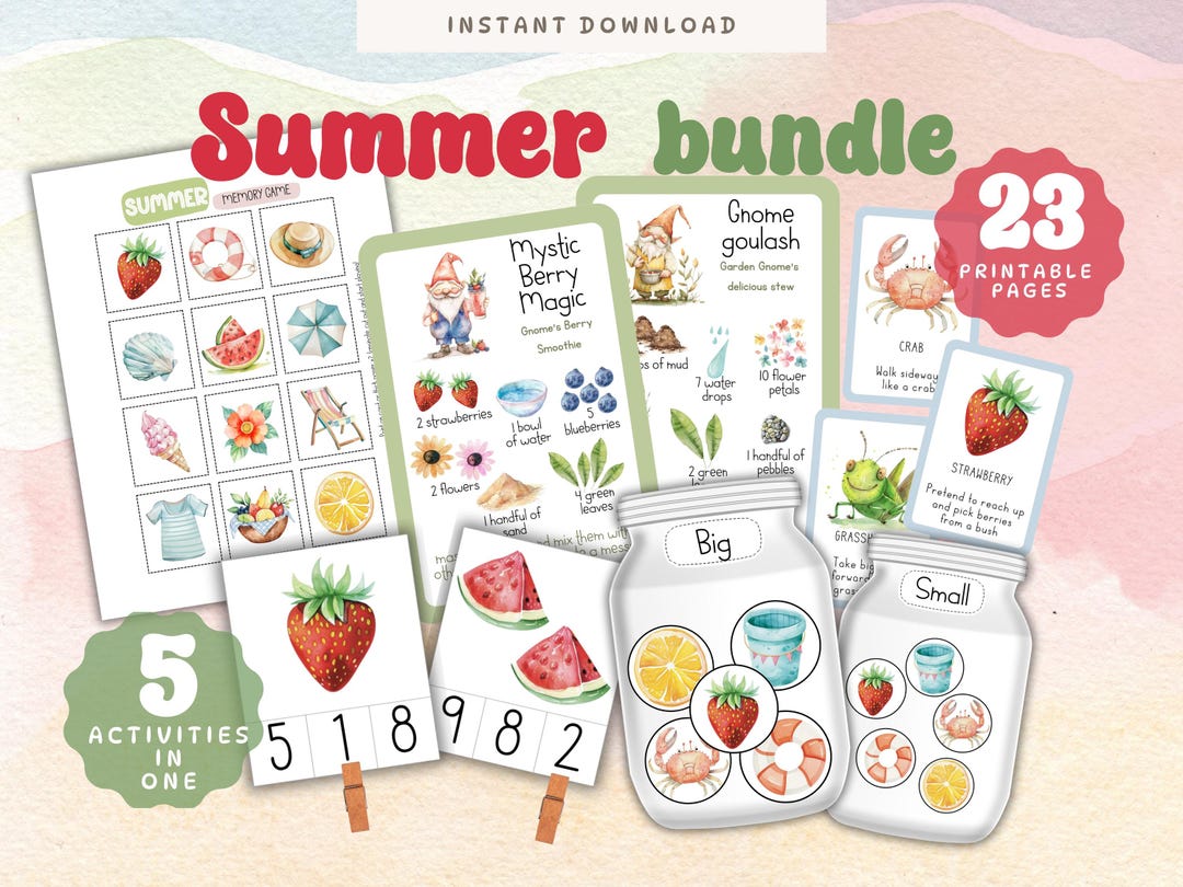 Summer Activities Bundle: Sorting, Movement Play, Memory Game, Mud ...