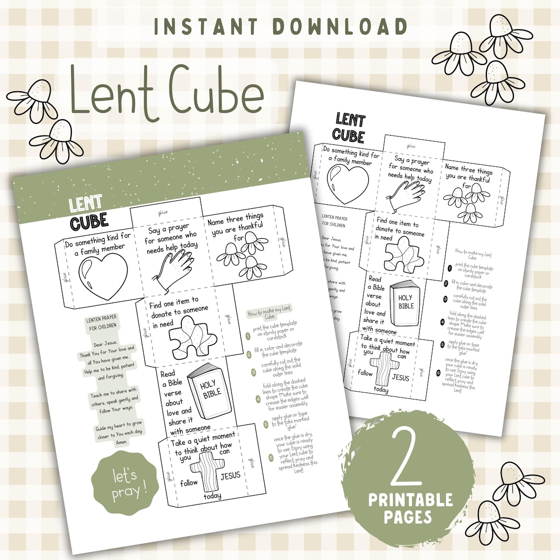 LENT Prayer Cube Coloring Page | Christian Craft Sunday School Game ...