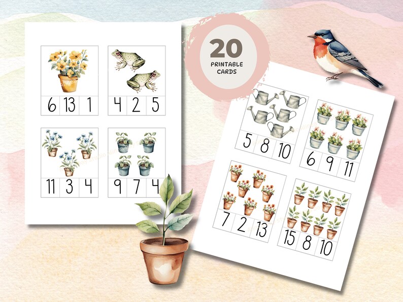 Garden Count and Clip Cards Number 1-20, Printable Activity Number ...