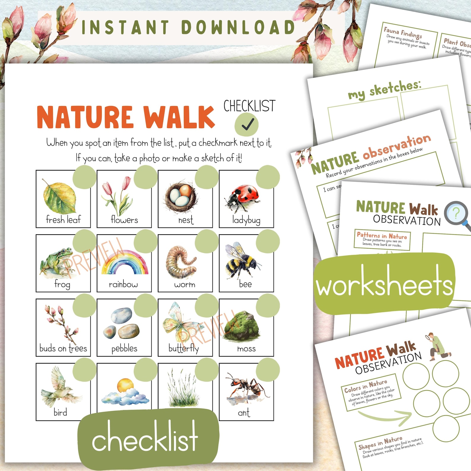 SPRING Nature Walk Checklist Scavenger Hunt for Kids Forest School ...