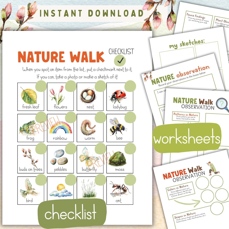 SPRING Nature Walk Checklist Scavenger Hunt for Kids Forest School ...