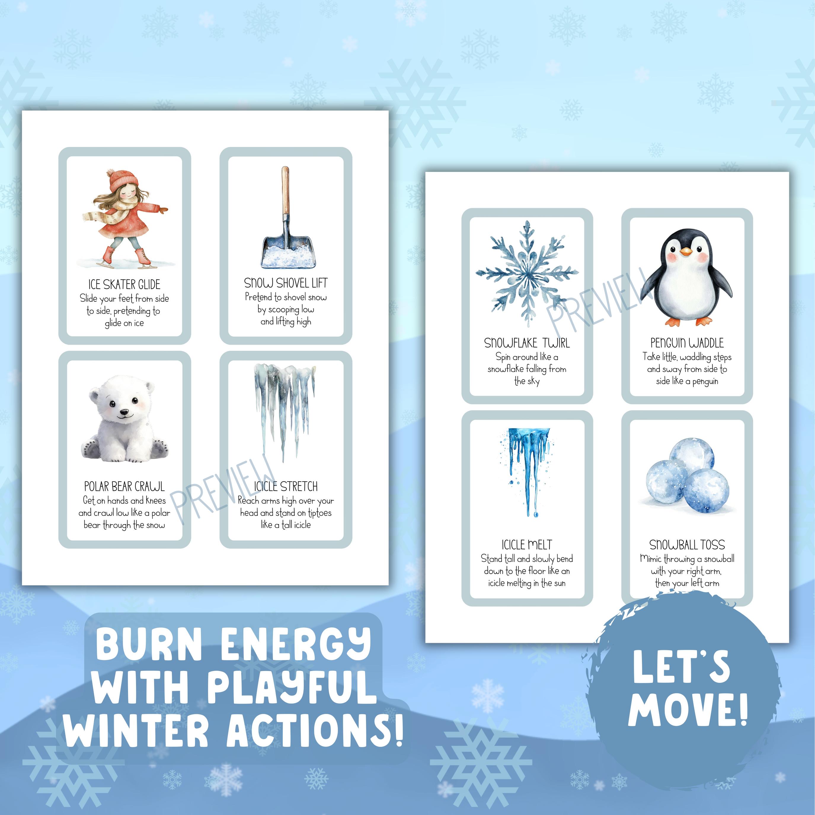 Winter Movement Cards for Kids: Action Game Indoor Gross Motor Activity ...