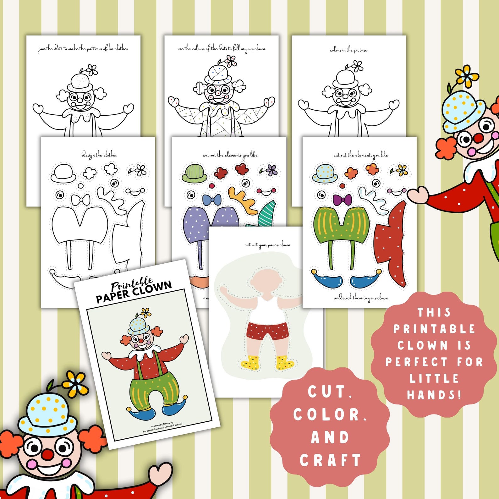 Clown Paper Doll Printable Craft: Dress-up Activity (PDF) - Etsy