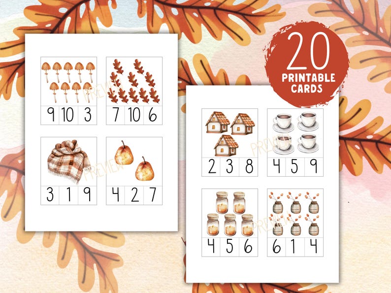 FALL Count and Clip Cards Number 1-10, Autumn Printable Activity Number ...