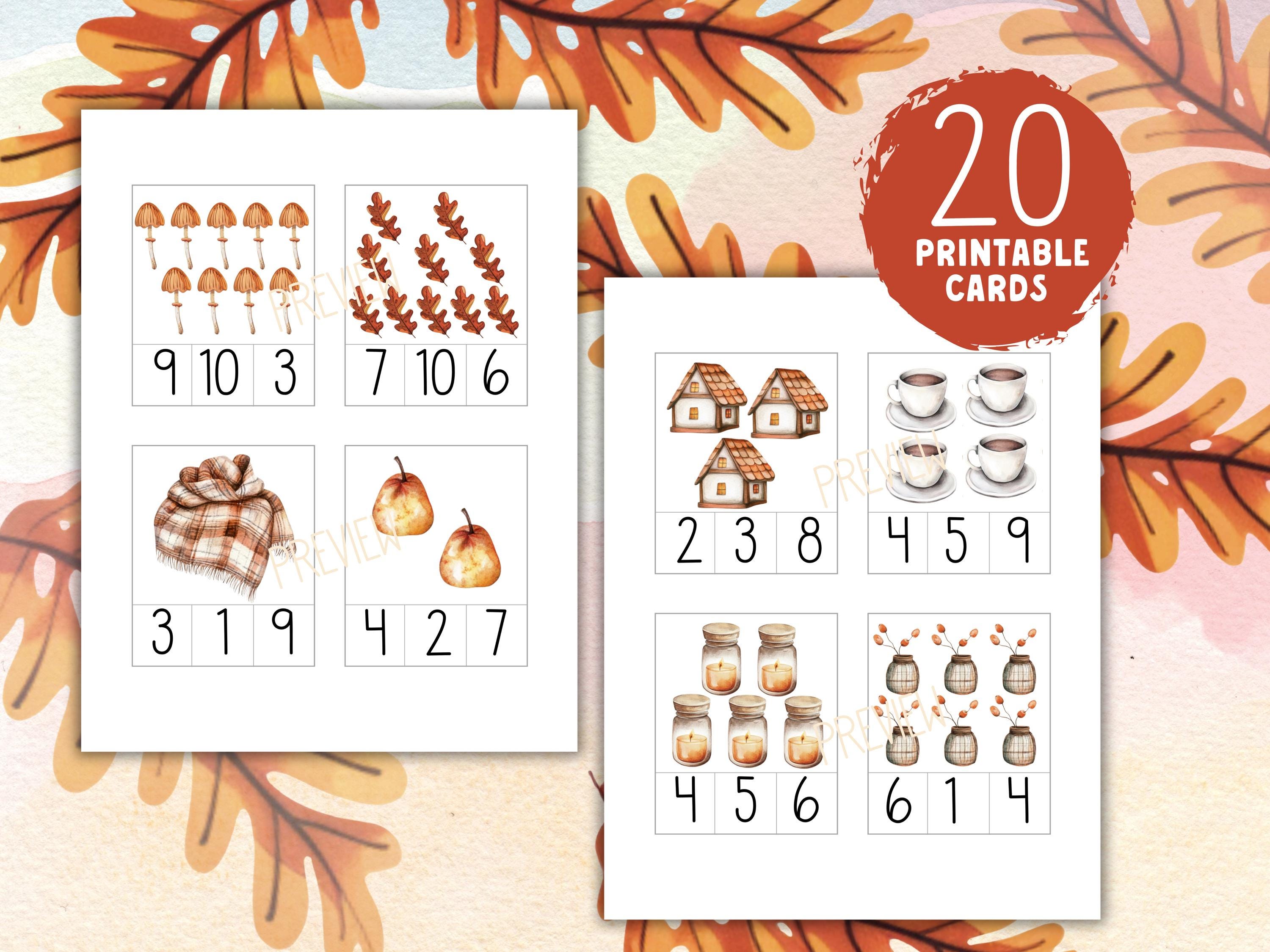 FALL Count and Clip Cards Number 1-10, Autumn Printable Activity Number ...