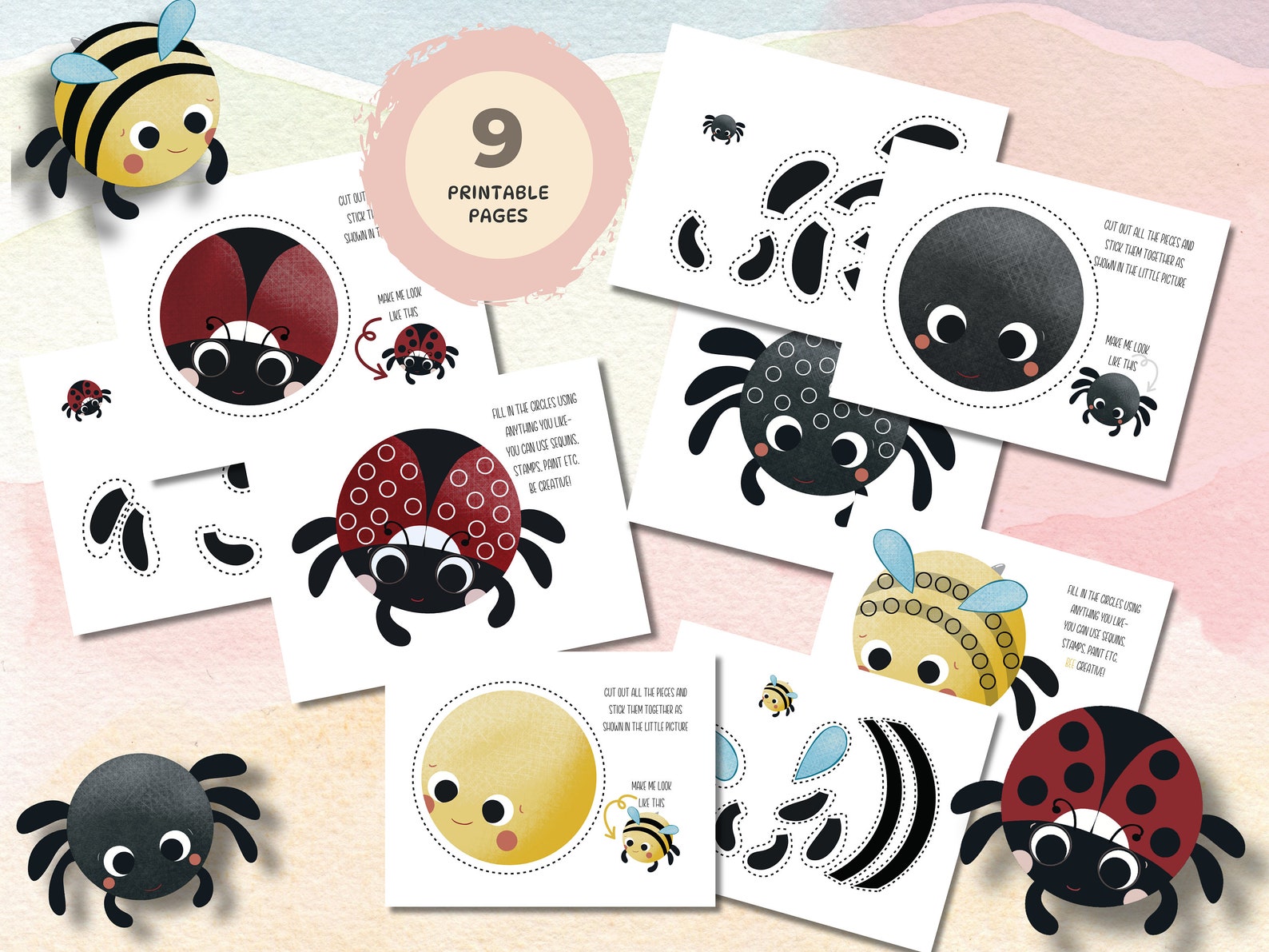 Summer Craft Printable Ladybug, Bee, Spider , Scissors Skills, Nature ...
