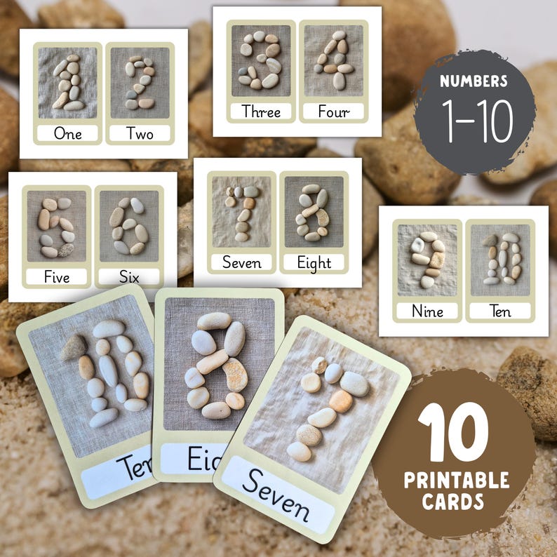 Pebble Number Cards 1-10: Montessori Math Printable (PDF Download) - Etsy