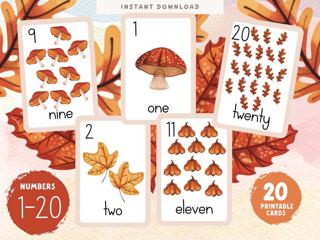 Fall Number Flashcards 1-20: Autumn Counting Activity (PDF) - Etsy