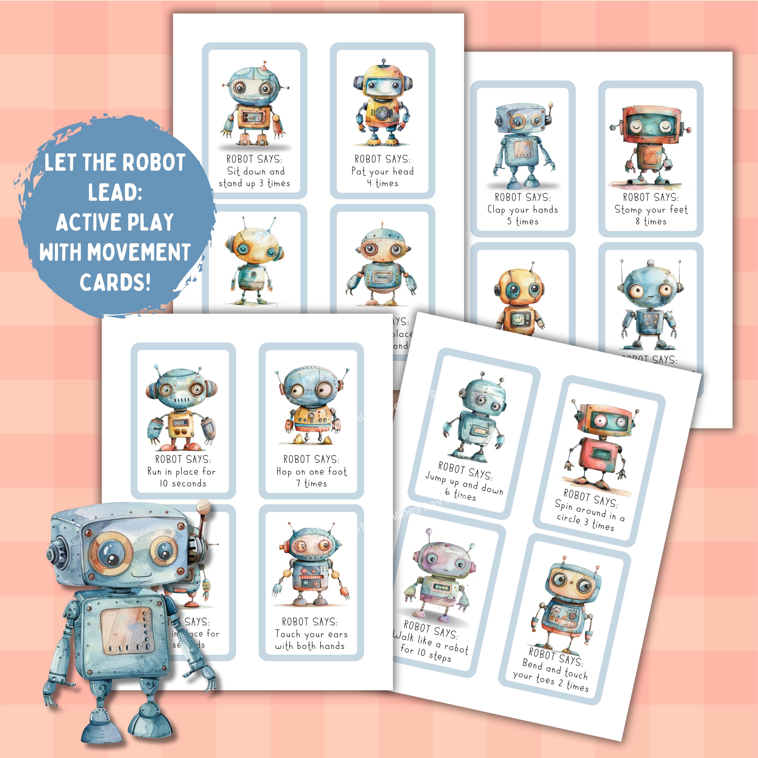 ROBOT SAYS Movement Cards Simon Says Kids Exercise Flashcards Fun ...