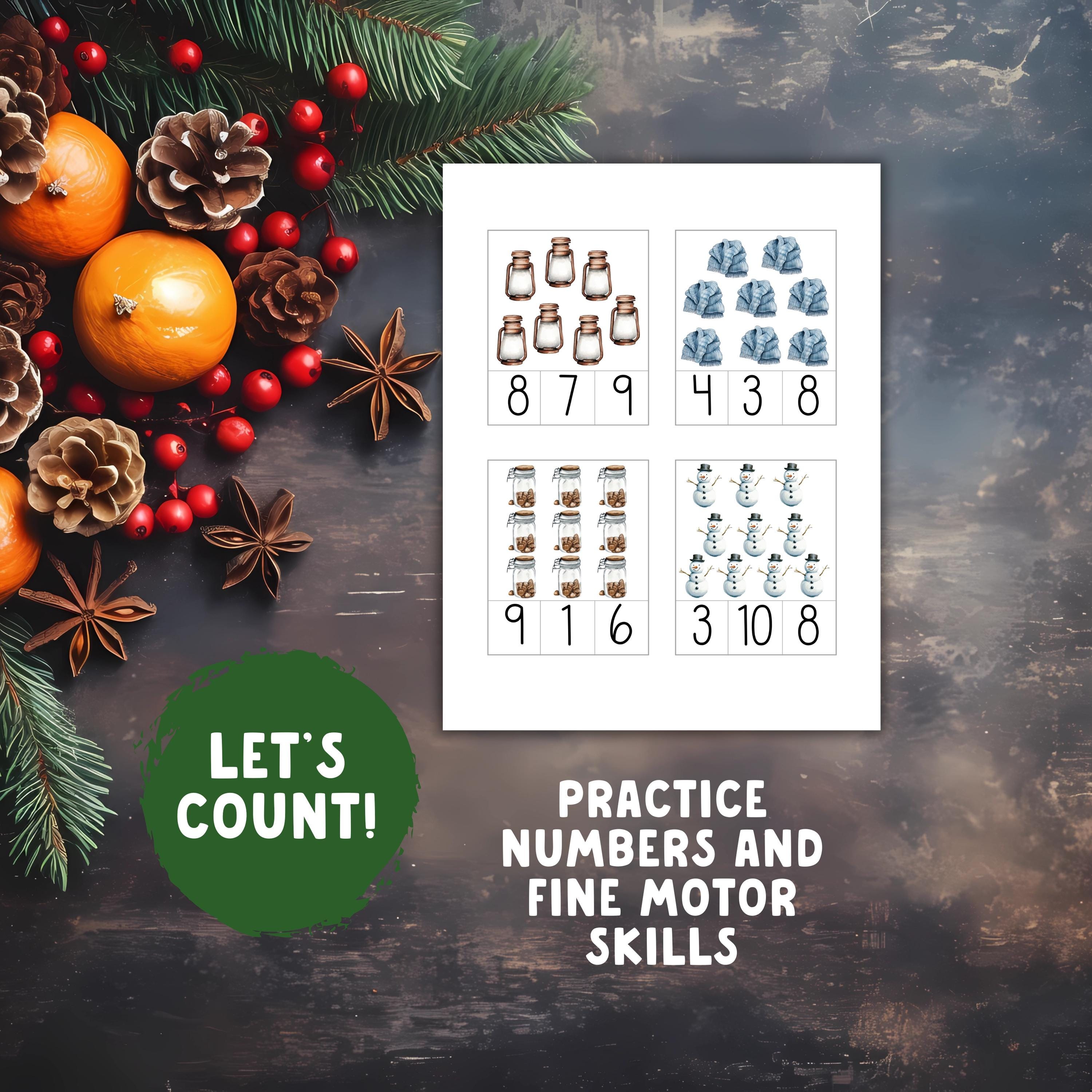 Christmas Counting Cards 1-10 | Winter Montessori Math (PDF) - Etsy