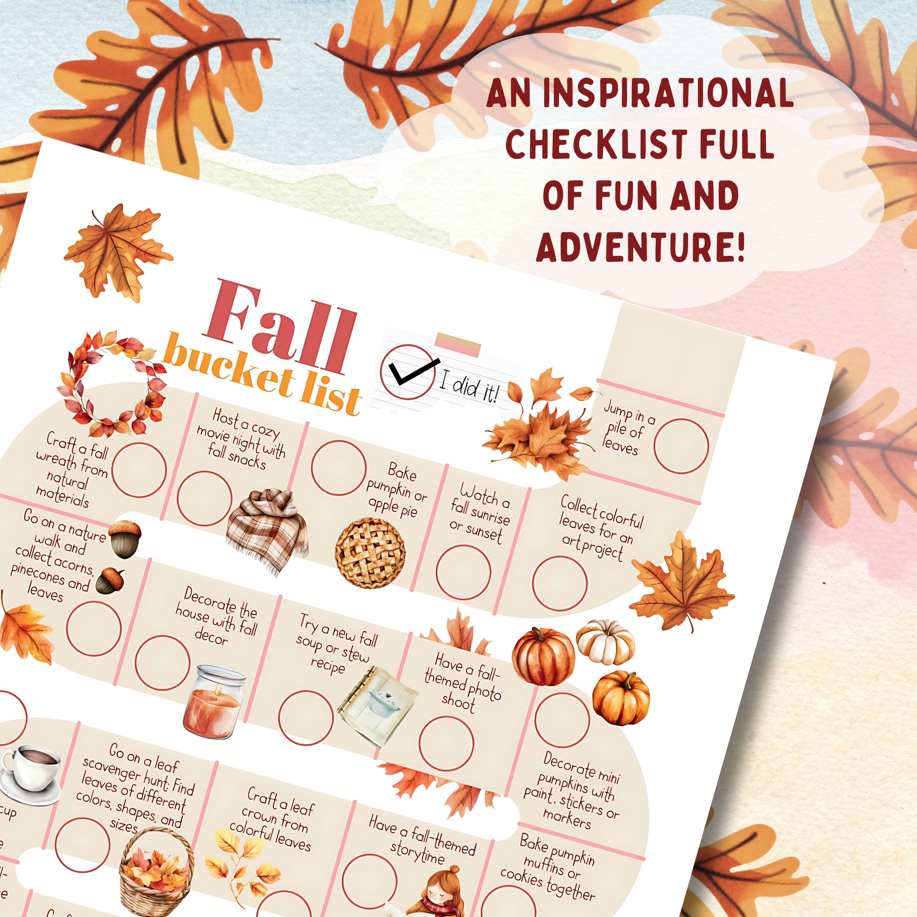 Fall Bucket List for Kids: Autumn Activity Checklist (PDF) - Etsy